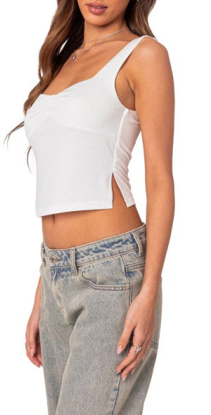EDIKTED - Marigold Side Slit Crop Tank in White at Nordstrom