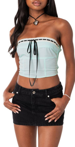 EDIKTED - Poplin Bustier Top in Turquoise at Nordstrom