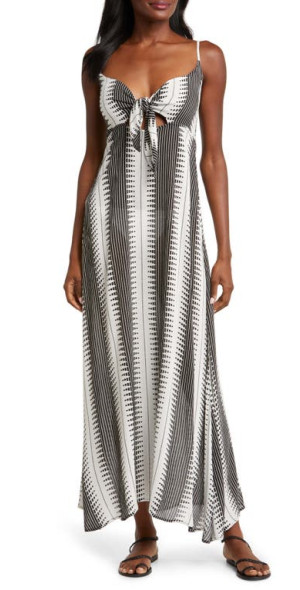 Elan - Cutout Tie Front Maxi Cover-Up Sundress in Black/White Kenya