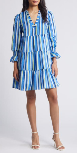 Eliza J - Float Tiered Three-Quarter Sleeve Dress in Blue