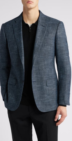 Emporio Armani - Textured Microcheck Wool Blend Sport Coat in Solid ...