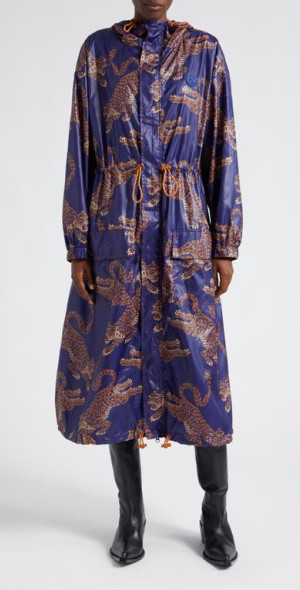 FARM Rio - Leopard Drawcord Parka in Navy Blue at Nordstrom