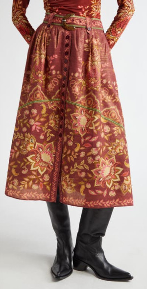 FARM Rio - Pineapple Dream Metallic A-Line Skirt in Burgundy at ...