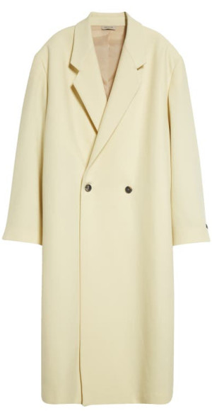 Fear of God - Double Breasted Wool Gabardine Overcoat in Lemon Cream at ...