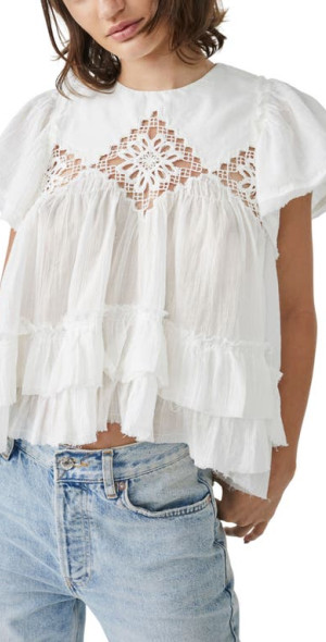 Free People - Harrison Lace Ruffle Blouse in White at Nordstrom