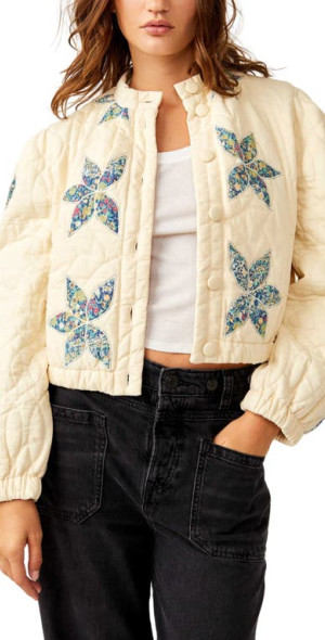 Free People - Quinn Floral Accent Quilted Crop Jacket in Teal Combo/dnu ...