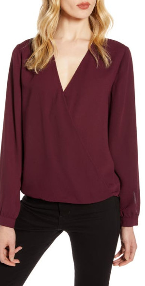 halogenr - halogen(r) Faux Wrap Blouse in Burgundy Stem at Nordstrom
