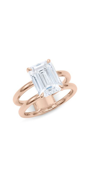 HauteCarat - Lab Created Emerald Cut Diamond Ring in 18K Rose Gold