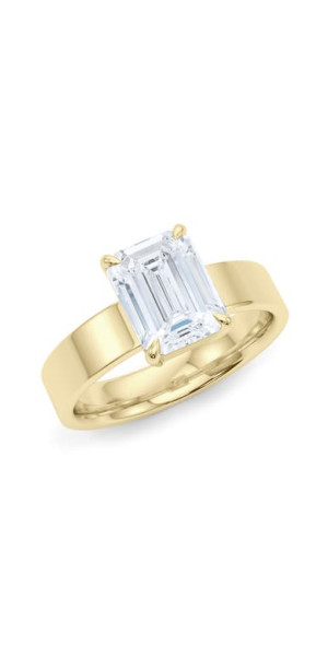 HauteCarat - Lab Created Emerald Cut Diamond Ring in 18K Yellow Gold