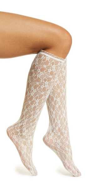 HIGH HEEL JUNGLE - Lace Knee High Socks in White