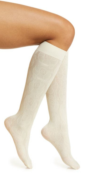 HIGH HEEL JUNGLE - Maria Floral Lace Knee High Socks in Ivory
