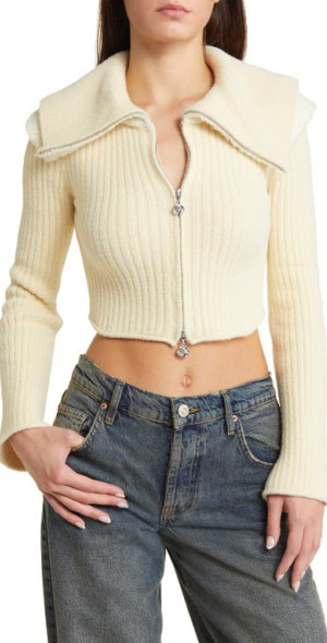 House of Sunny - Peggy Rib Crop Cardigan in Butter at Nordstrom