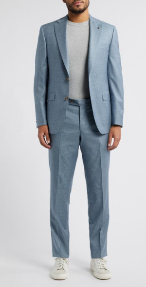 Jack Victor - Esprit Blue Microcheck Wool Suit in Light Blue at ...