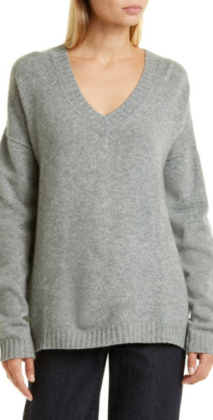 JUMPER 1234 - Exposed Seam V-Neck Cashmere Sweater in Mid Grey at Nordstrom