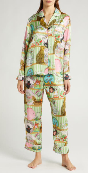 Karen Mabon - Shelf Life Satin Pajamas in Green at Nordstrom