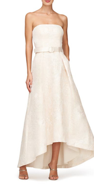Kay Unger - Bella Floral Jacquard Belted High-Low Gown in Ivory