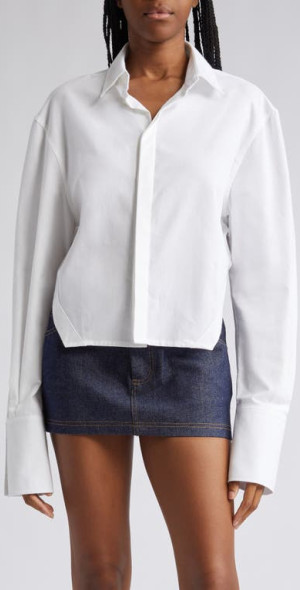 K.NGSLEY - Gender Inclusive Vincent Open Back Button-Up Shirt in White ...