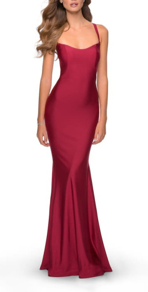 La Femme - Form Fitting Prom Dress with Dramatic Lace Up Back in ...