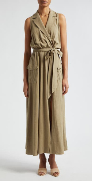 L'AGENCE - Mayer Military Faux Wrap Maxi Dress in Covert Green