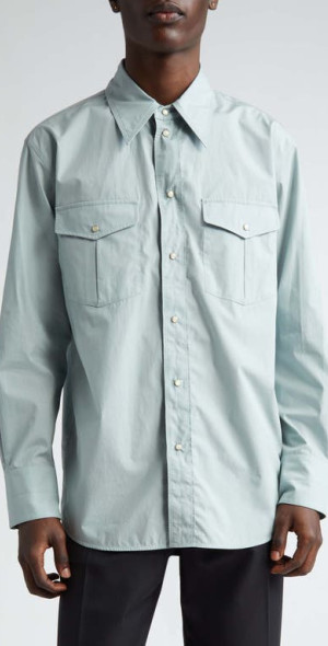 Lemaire - Western Cotton Poplin Snap-Up Shirt in Light Blue