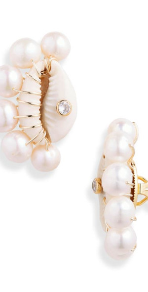 Éliou - Lara Shell & Freshwater Pearl Stud Earrings in Tiger Shell