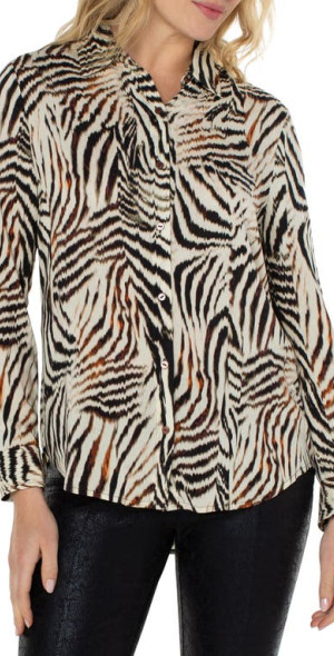 Liverpool Los Angeles - Abstract Animal Print Button-Up Shirt in Beige ...