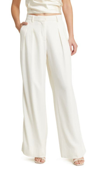 LoveShackFancy - Adams Wide Leg Wool Blend Pants in Antique White at ...