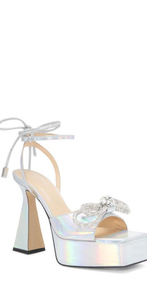 Mach & Mach - Double Bow Platform Sandal in Iridescent Silver at Nordstrom