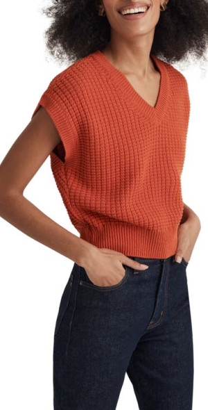 Madewell - Waffle Knit Sweater Vest in Roasted Squash