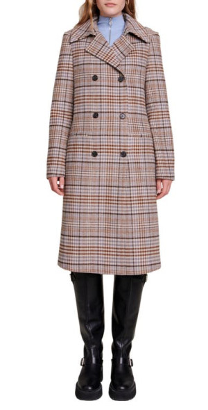 maje - Prince of Wales Check Coat in Beige at Nordstrom