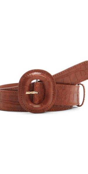 MANGO - Croc Embossed Belt in Cognac