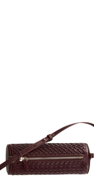 MANGO - Lattice Effect Cylindrical Shoulder Bag in Burgundy