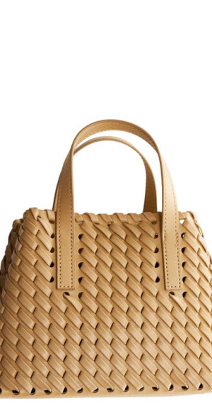 MANGO - Lattice Effect Faux Leather Satchel in Beige