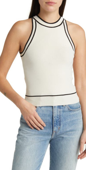 MANGO - Piping Sleeveless Top in Light Beige