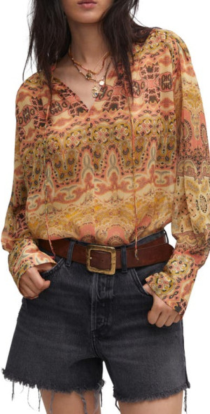 MANGO - Print Oversize Top in Mustard