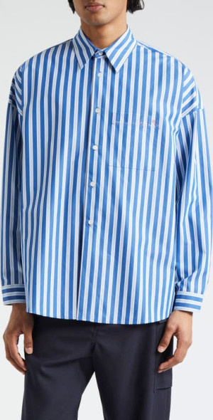 Marni - Stripe Organic Cotton Poplin Button-Up Shirt in Opal