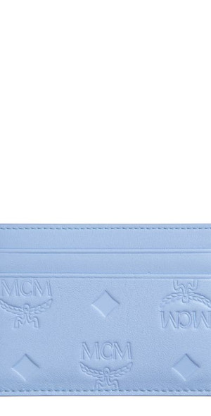 MCM - Aren Logo Embossed Leather Card Case in Della Robbia Blue
