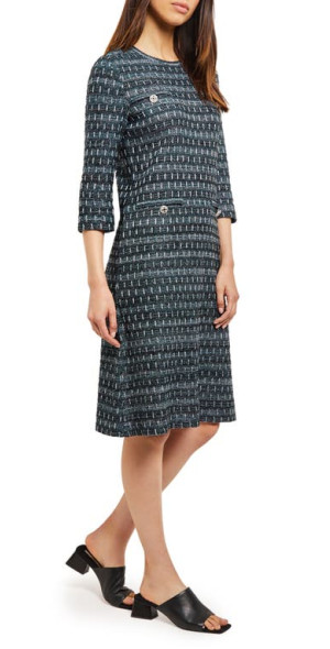 Misook - Metallic Tweed Shift Sweater Dress in Teal/Blk/Ivo at Nordstrom