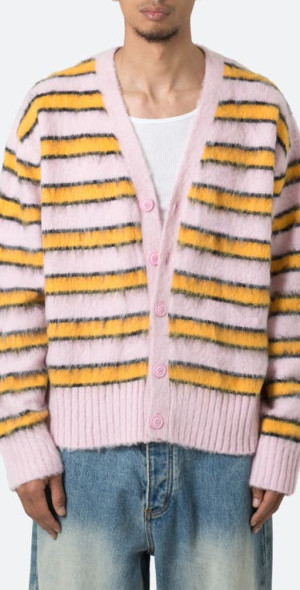 mnml - Striped Faux Mohair Cardigan in Pink