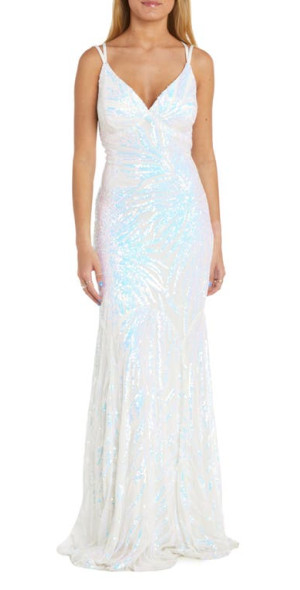 Morgan & Co. - Feather Pattern Sequin Gown in White/Rainbow at Nordstrom