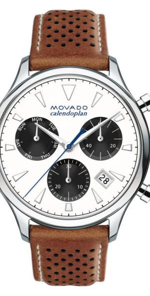 Movado - 'Heritage' Chronograph Leather Strap Watch, 43mm in Brown/White
