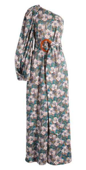 NACKIYÈ - Great Escape Floral One-Shoulder Belted Maxi Dress in Green ...