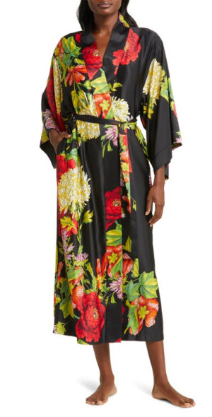 Natori - Caterina Charmeuse Robe in Black Combo