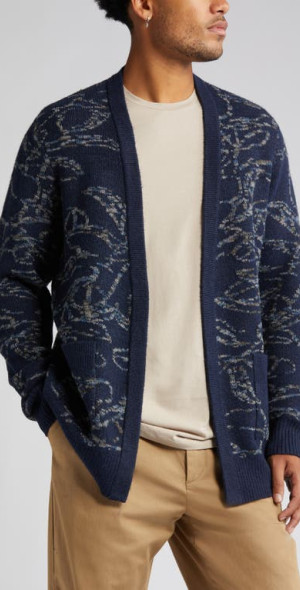 Open Edit - Open Front Jacquard Cardigan in Navy Heather at Nordstrom
