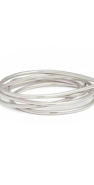 Open Edit - Set of 5 Assorted Mixed Shape Bangles in Rhodium at Nordstrom