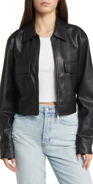 PacSun - Crop Cargo Workwear Faux Leather Jacket in Black
