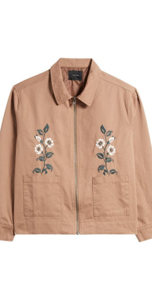 PacSun - Floral Embroidered Cotton Jacket in Desert Taupe