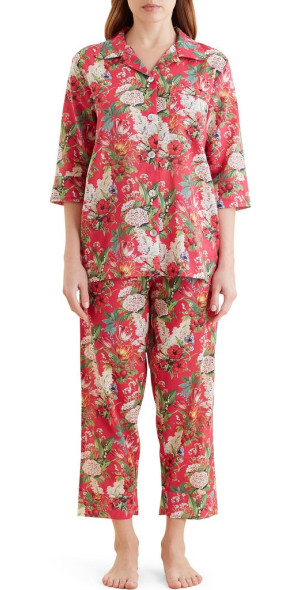 Papinelle - Clara Print Crop Cotton Pajamas in Geranium at Nordstrom ...