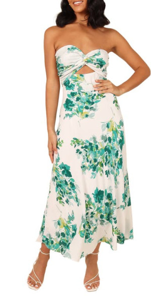 Petal & Pup - Teagan Floral Print Cutout Strapless Maxi Dress in Green ...
