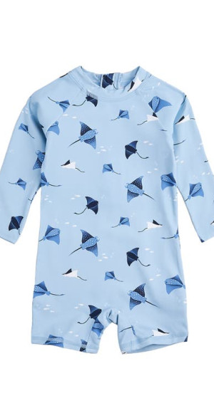 Petit Lem - Stingray Long Sleeve One-Piece Rashguard Swimsuit in Blue ...